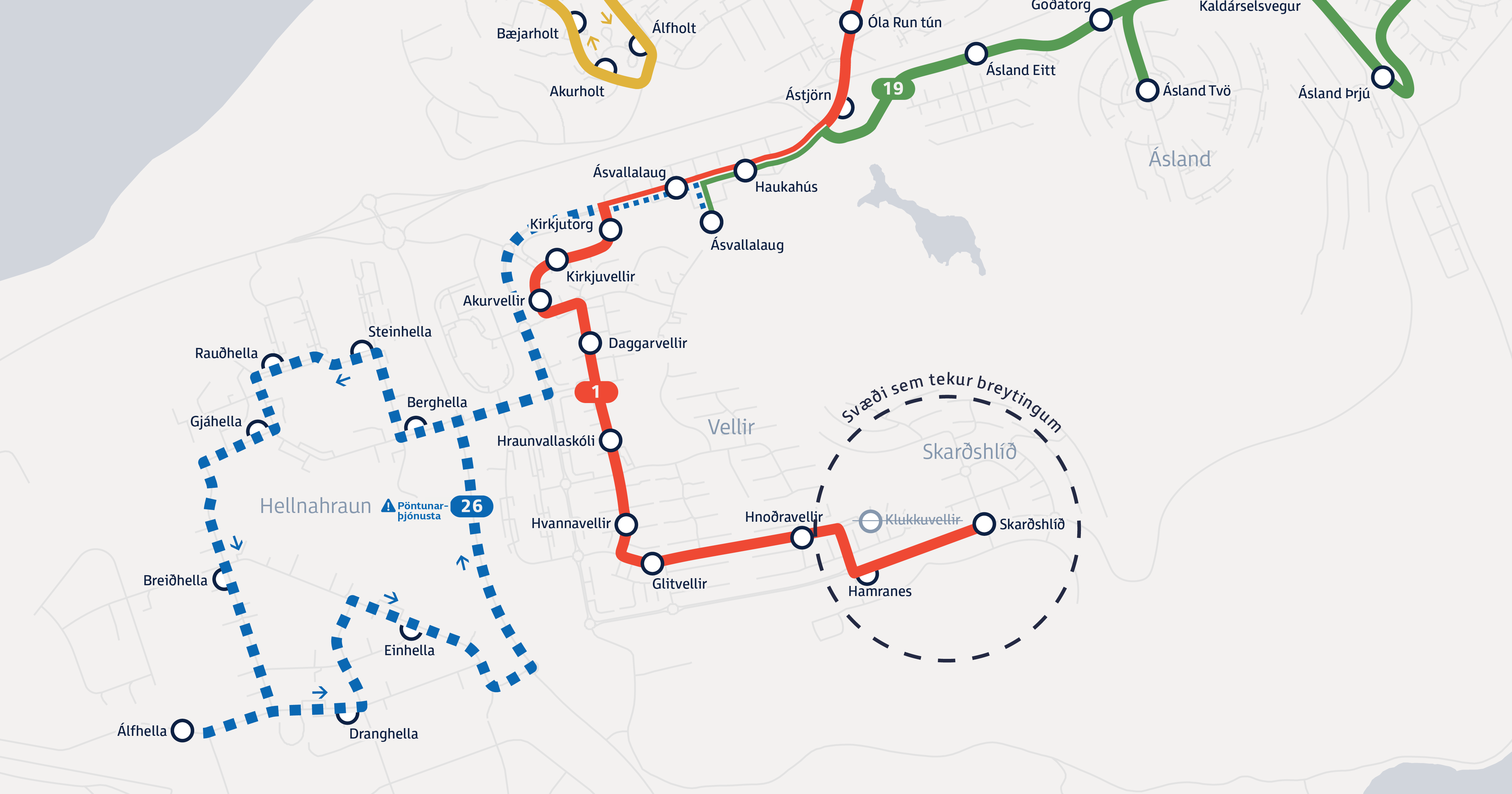 Leið 1 ekur að Skarðshlíðarhverfi – Strætó
